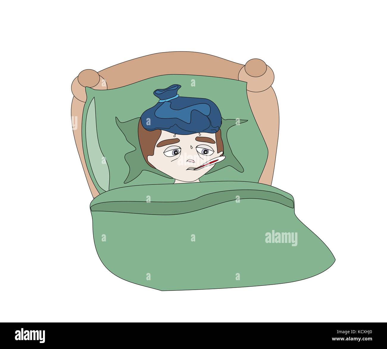 Illustration of a Sick boy lying in bed Stock Vector Image & Art - Alamy