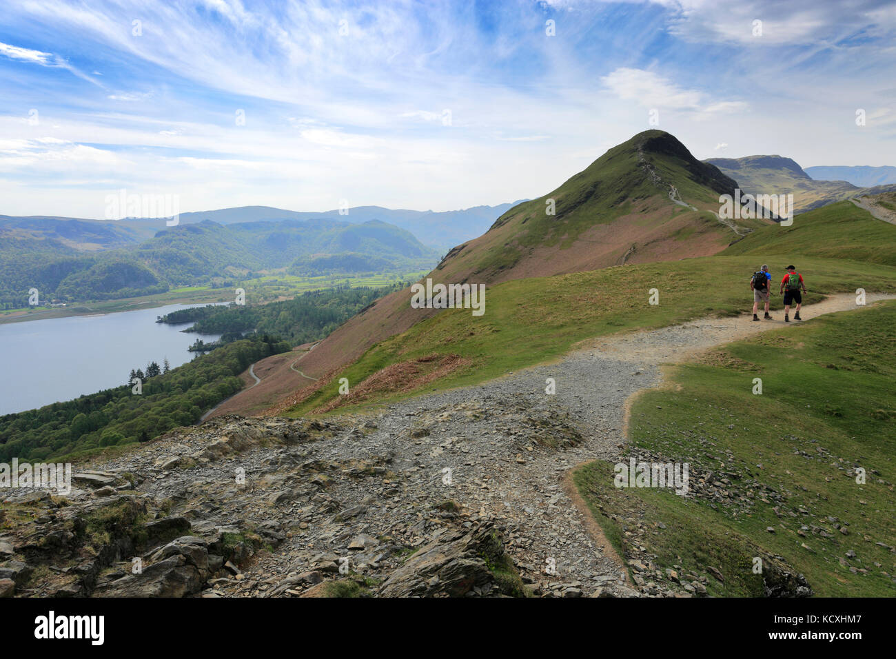 Walkers on Catbells fell, Lake and Derwentwater, Lake District National ...