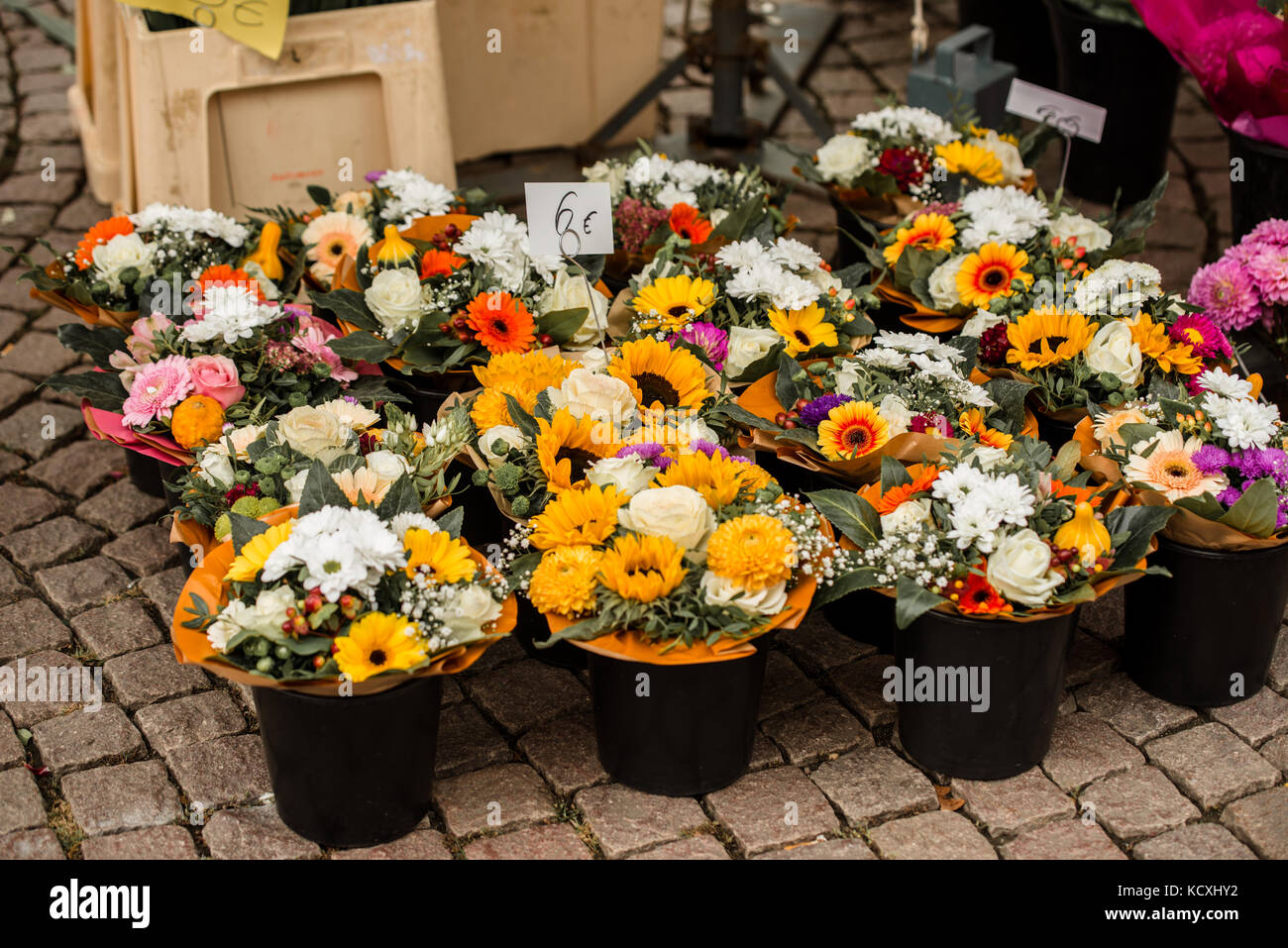 flowers bouquets on a market Stock Photo - Alamy