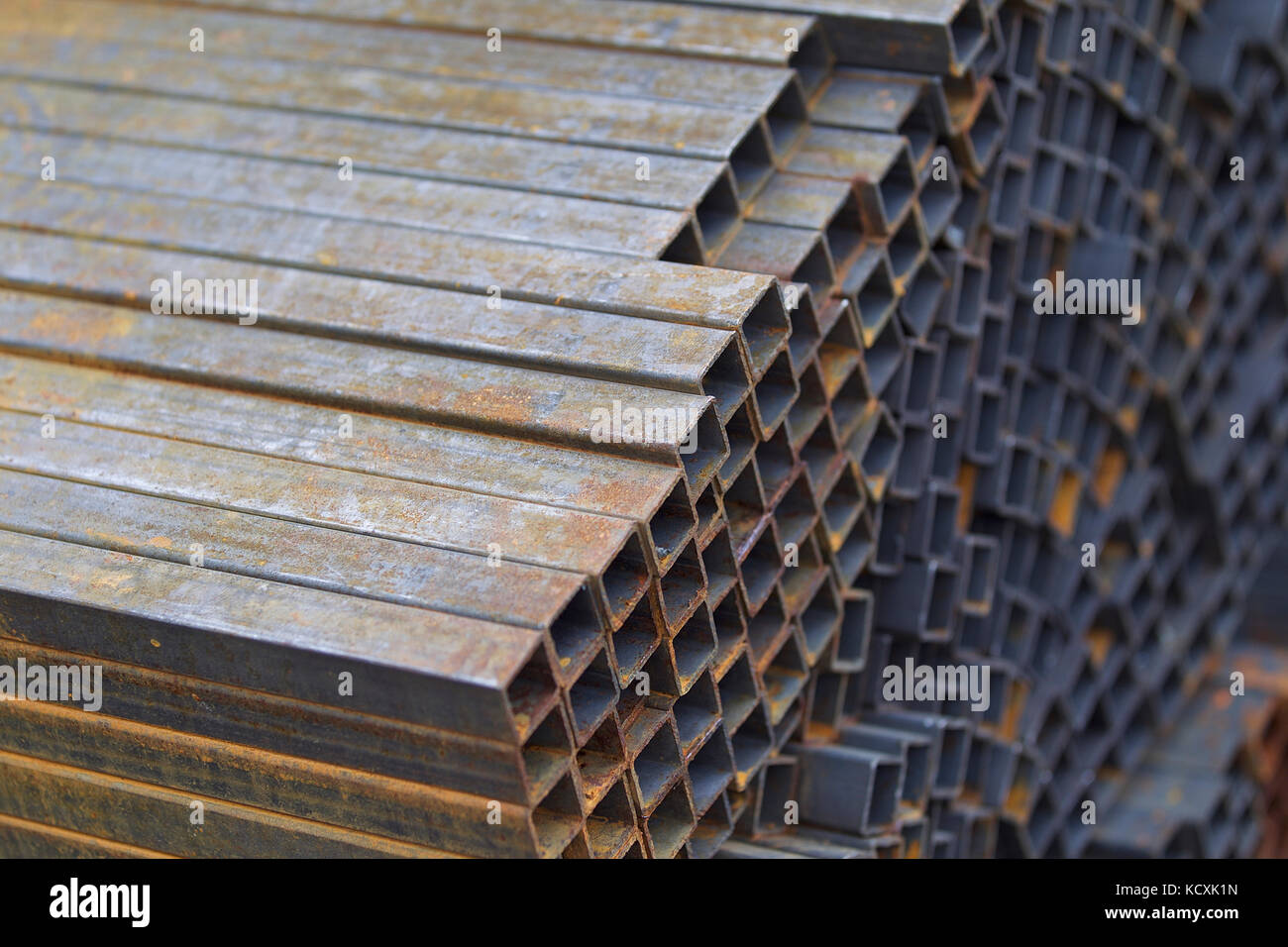 Metal profile pipe of rectangular cross section in packs at the ...