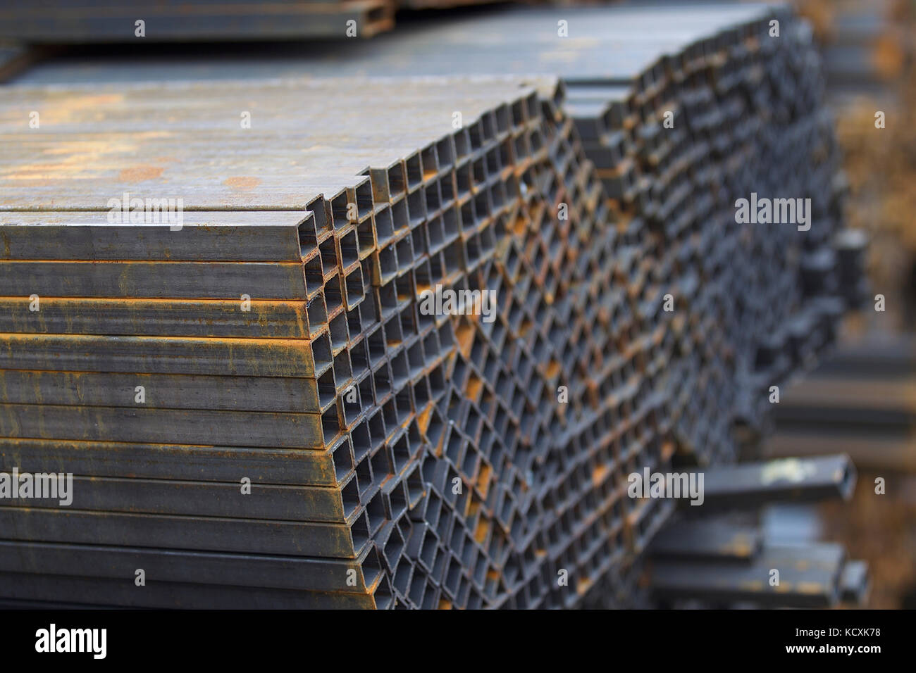 Metal profile pipe of rectangular cross section in packs at the ...