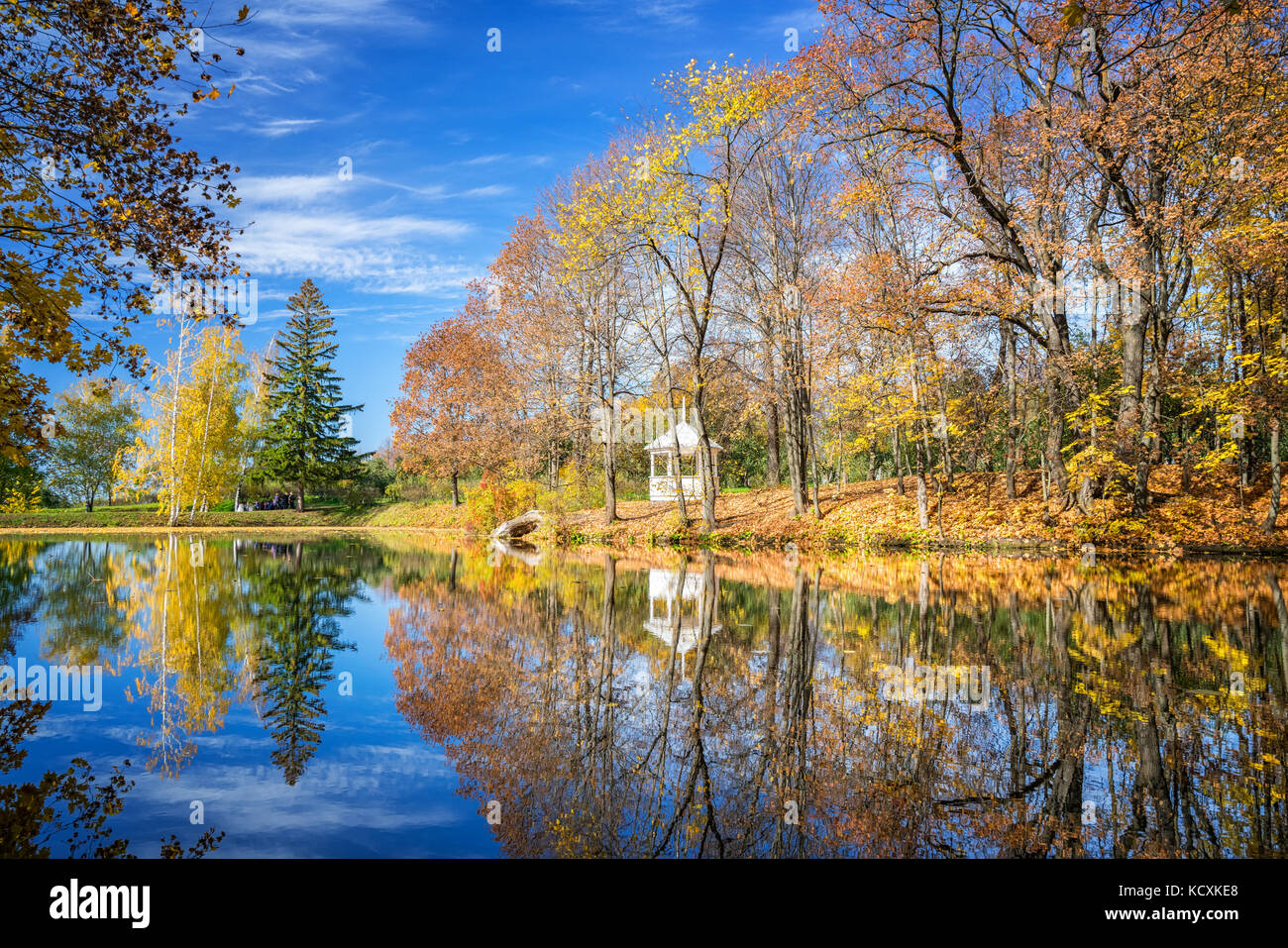 Sunny autumn in the park over lake Stock Photo - Alamy
