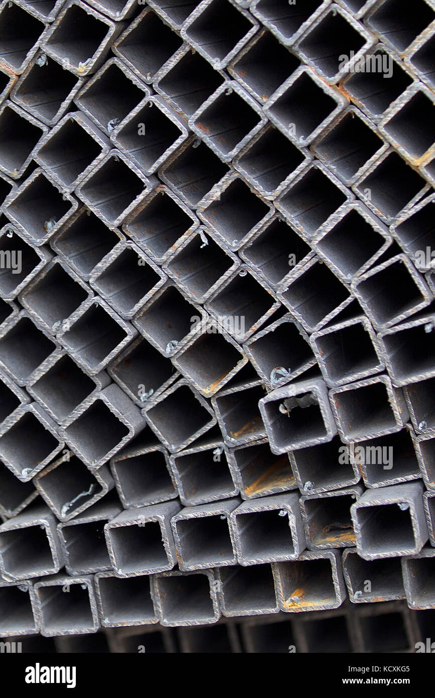 Metal profile pipe of rectangular cross section in packs at the ...