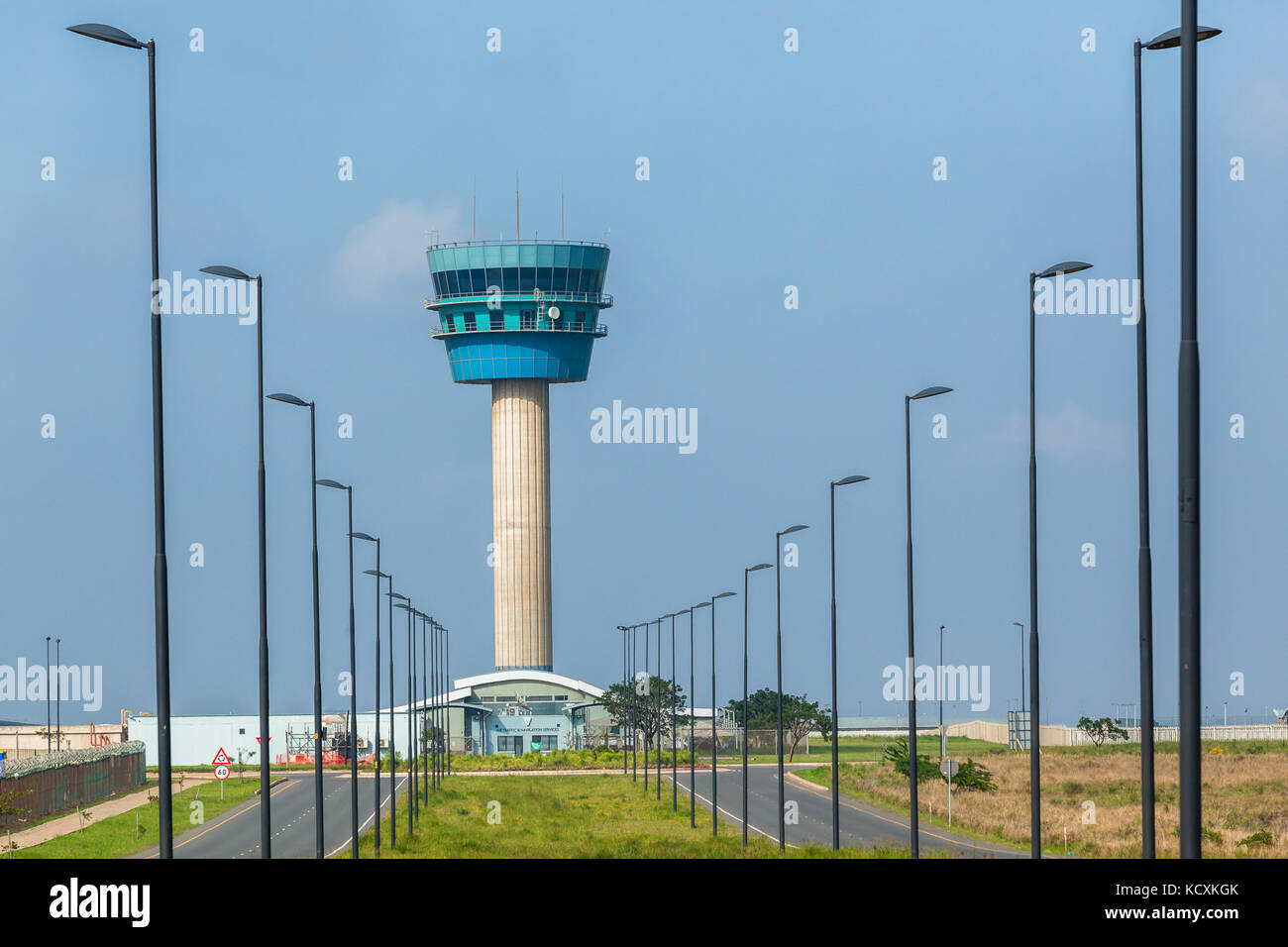 Air traffic navigation control tower for planes at airport countryside ...