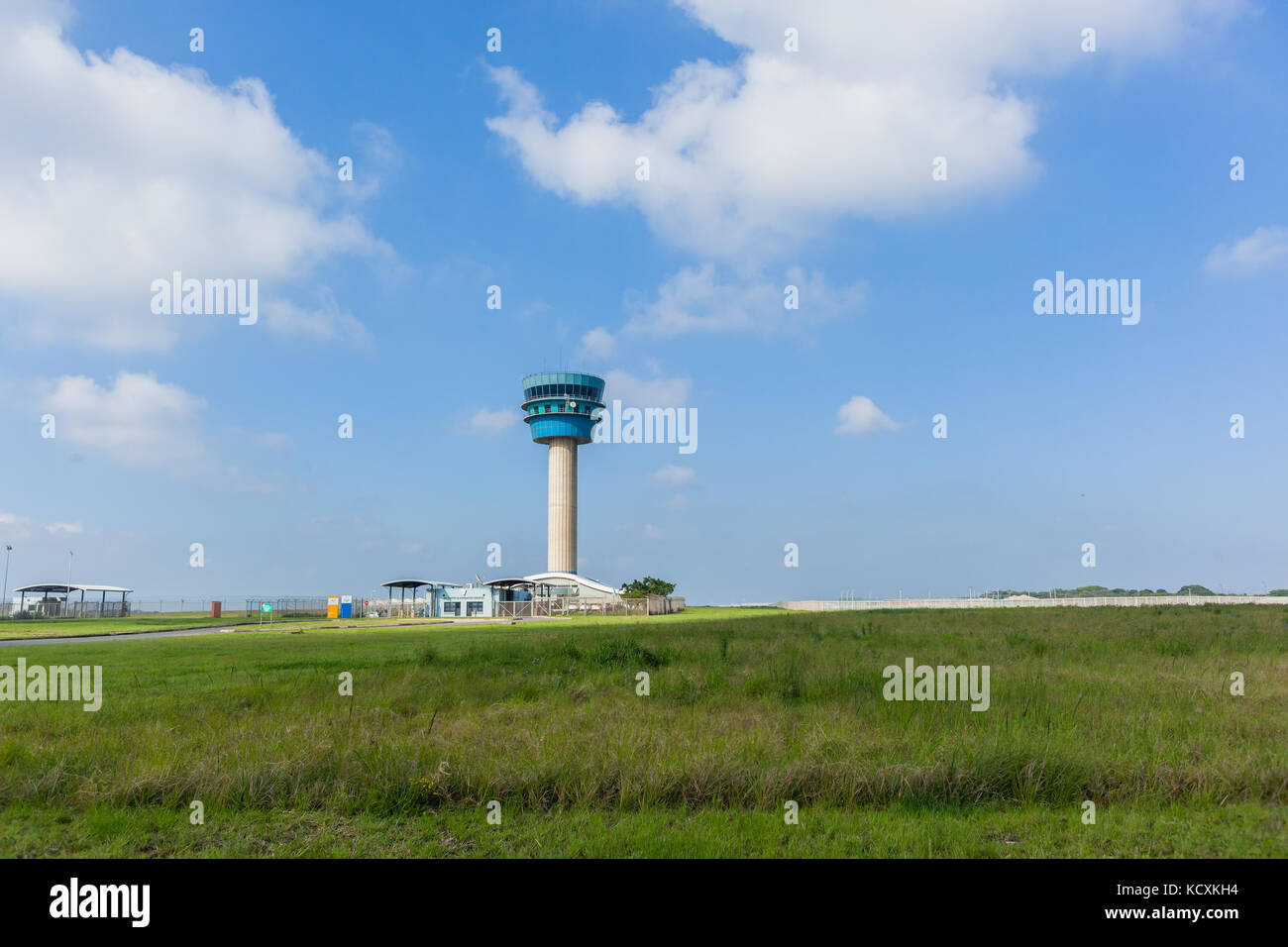 Air traffic navigation control tower for planes at airport countryside ...