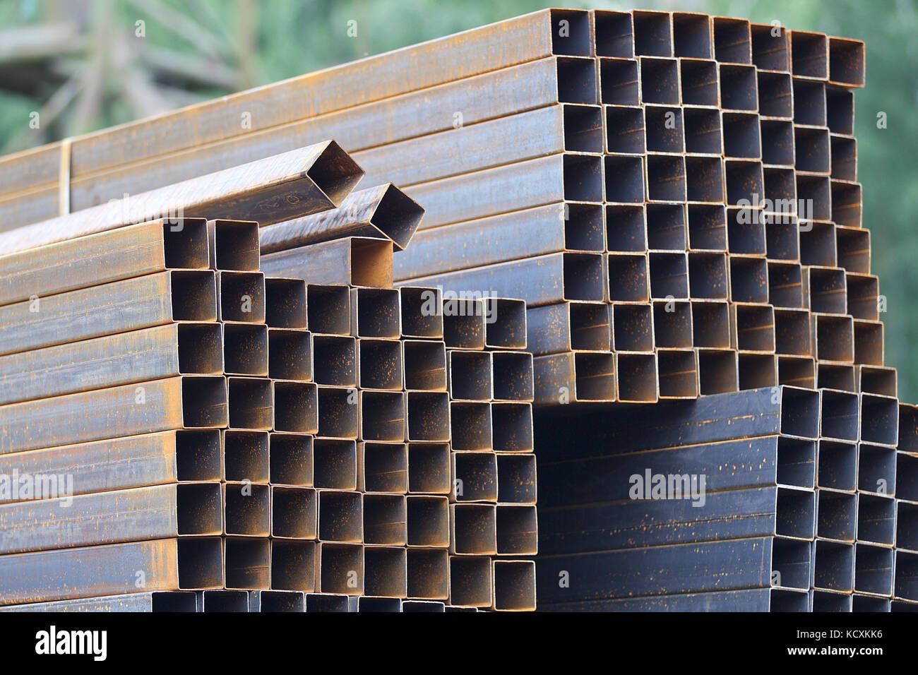 Metal profile pipe of rectangular cross section in packs at the ...