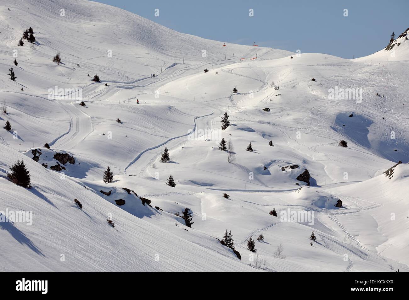 Skiing slopes, majestic Alpine landscape Stock Photo - Alamy