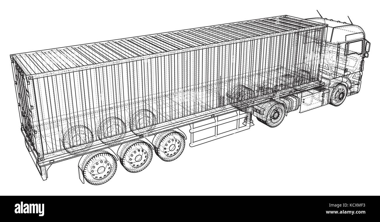 Cargo Truck Trailer. Abstract drawing. Wire-frame. EPS10 format. Vector ...