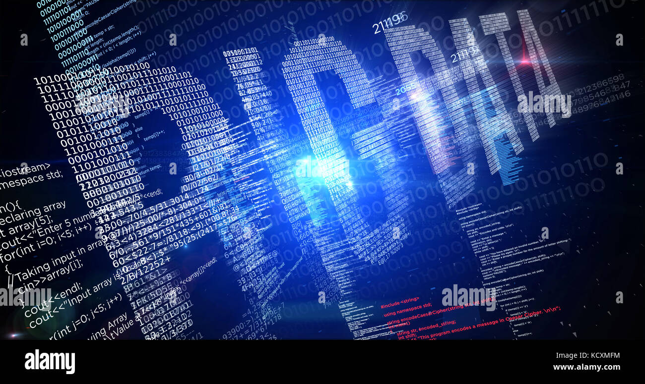 Big data visualization on blue code and programming abstact background ...