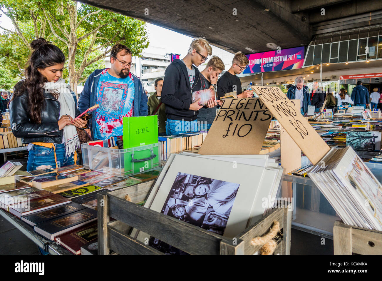 People browsing range of books and prints at South Bank / Southbank ...