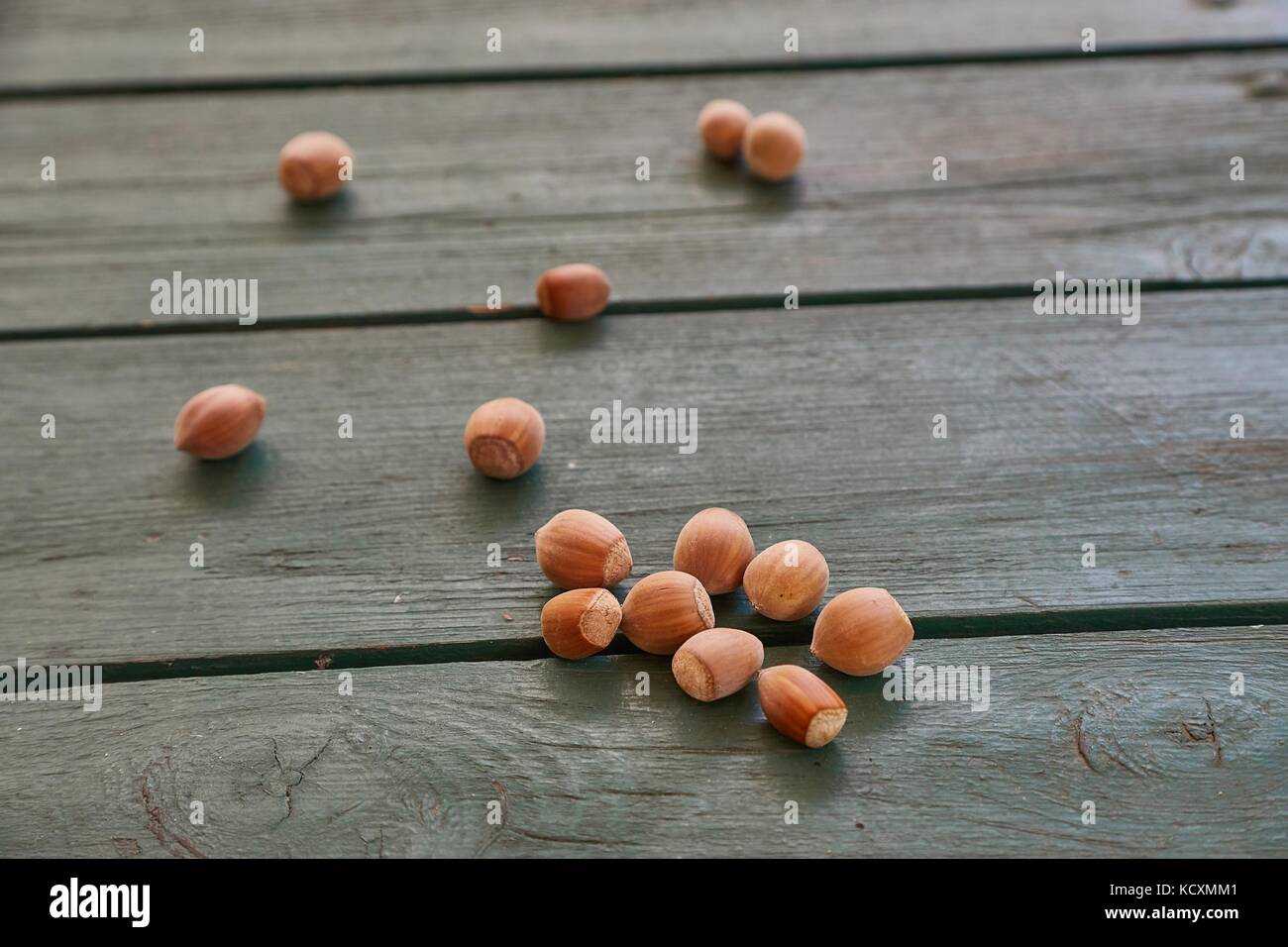 Hazelnut on a table Stock Photo - Alamy