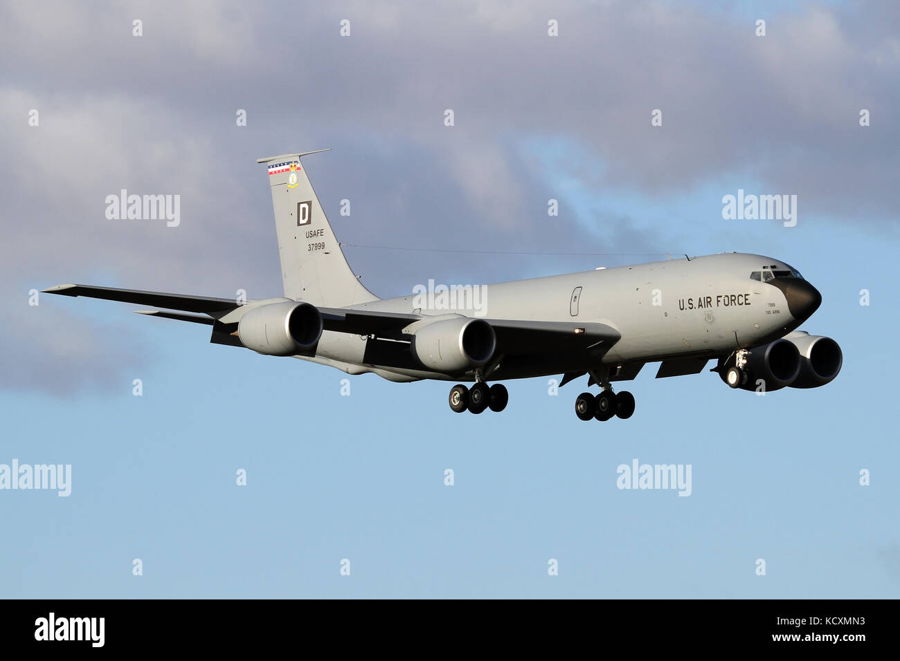 100th Air Refuelling Wing KC-135R Stratotanker on approach to it's home base at RAF Mildenhall ...