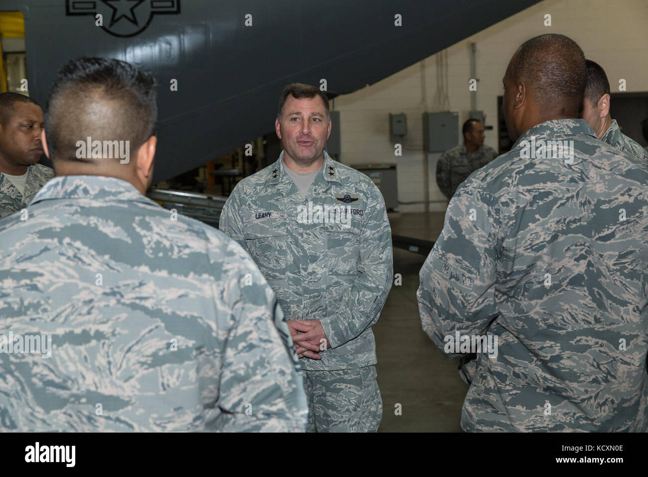 Maj. Gen. Timothy J. Leahy, Second Air Force commander, talks with ...