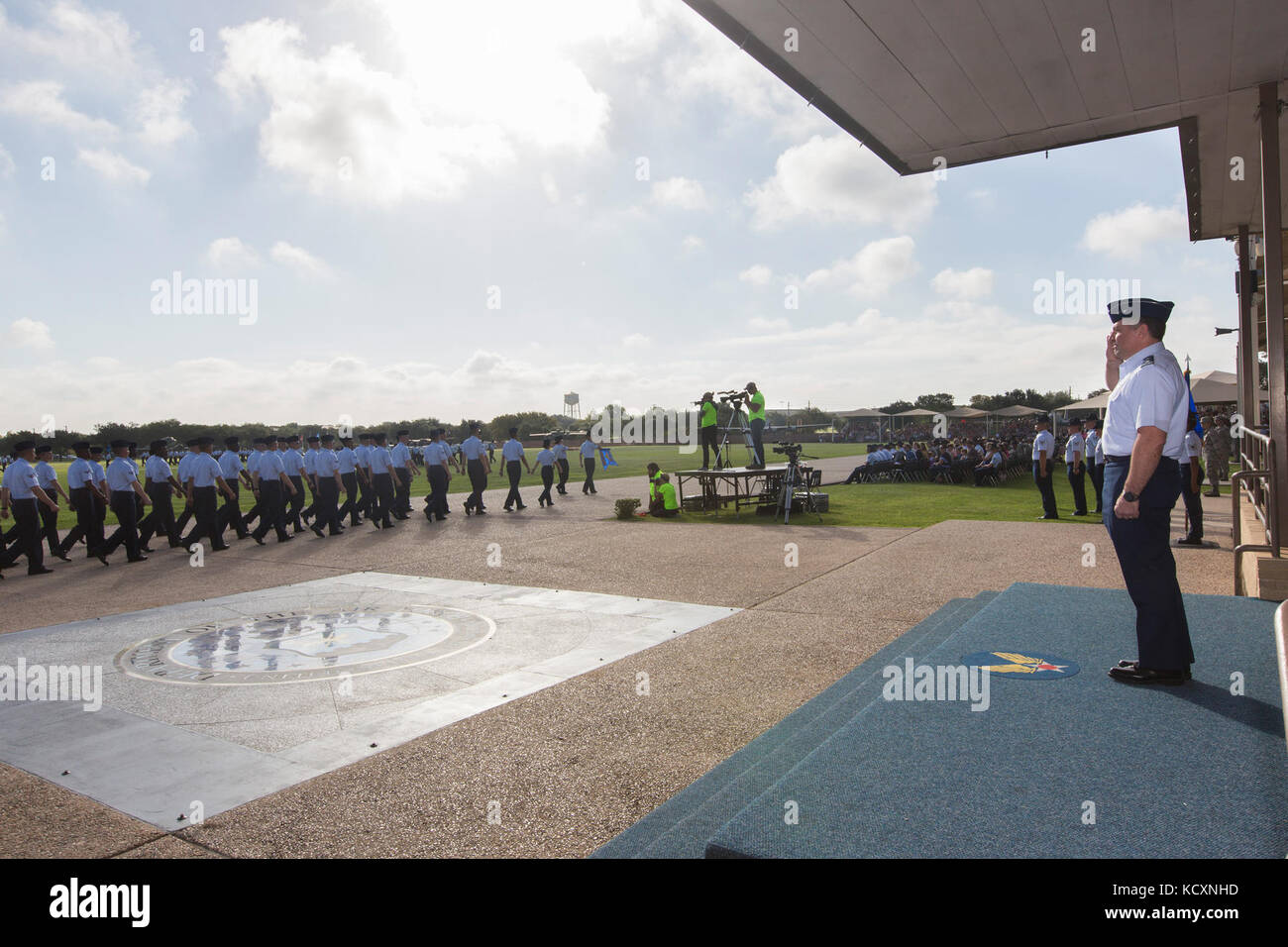 Maj. Gen. Timothy J. Leahy (right), Second Air Force commander, renders ...