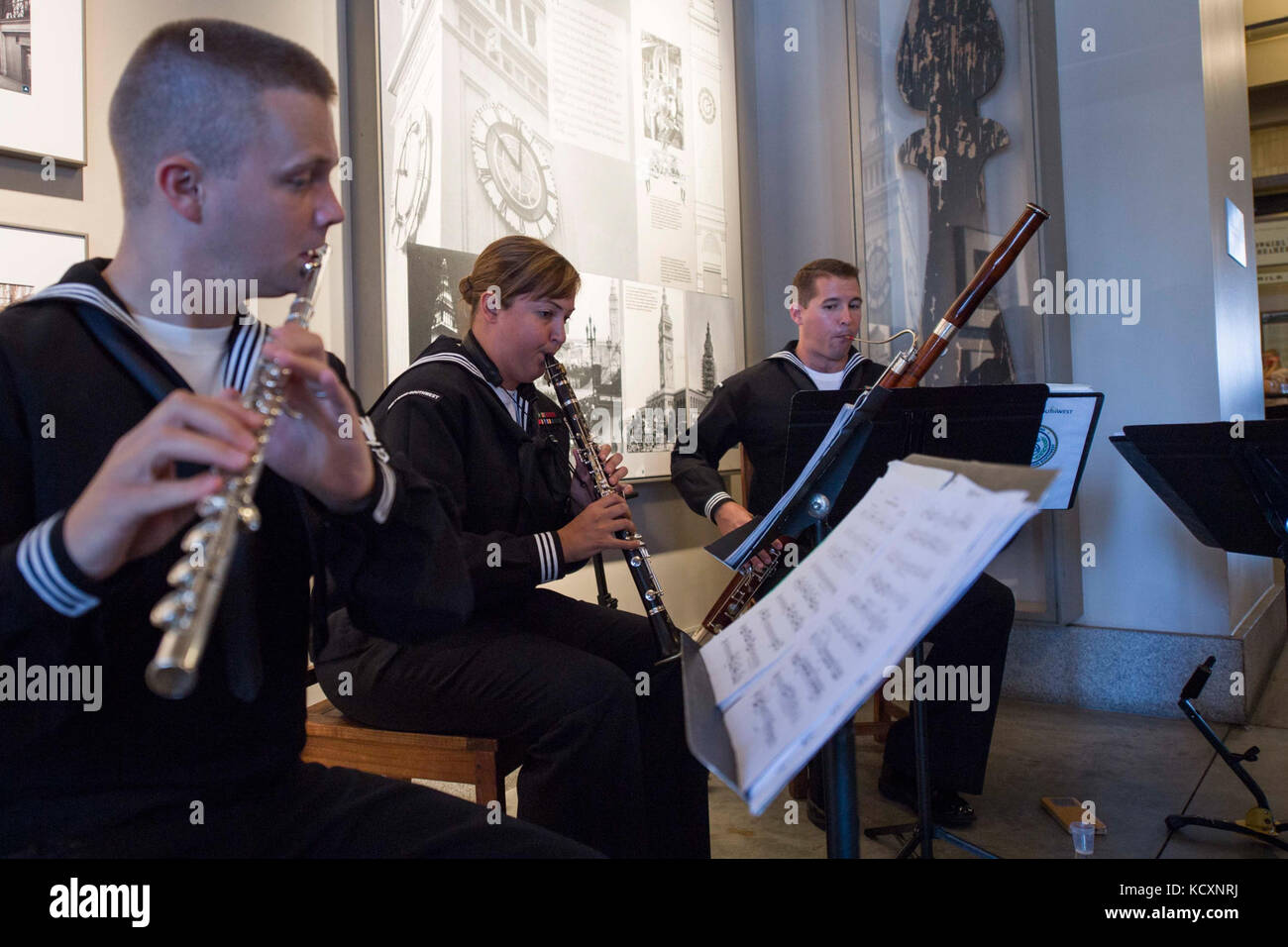 SAN FRANCISCO (Oct. 6, 2017) Musician 3rd Class Mark Huskey (left ...