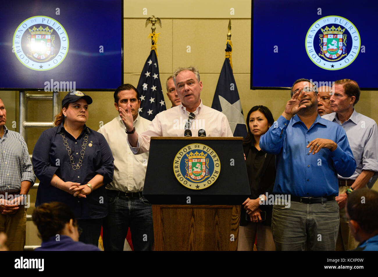 Virginia Senator Tim Kaine along with a congressional delegation speaks ...