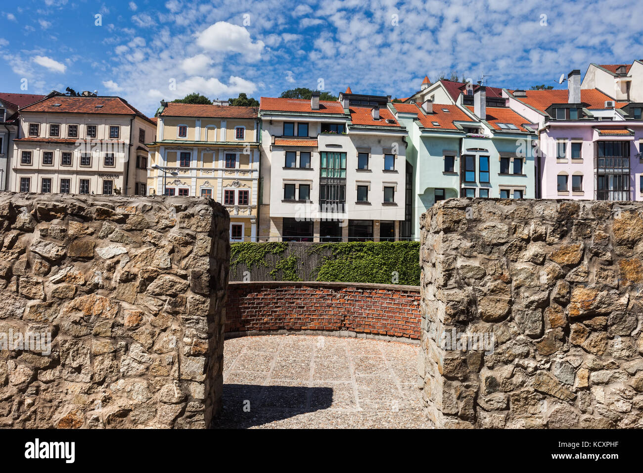 City of Bratislava in Slovakia, row of apartment houses behind old city ...