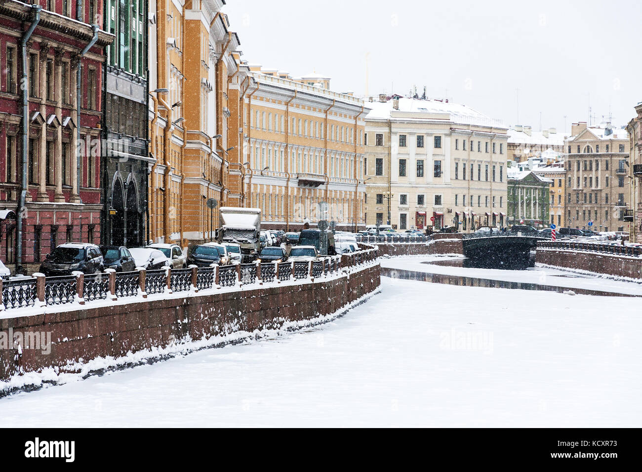 Saint Petersburg, Russia: the Moika river embankment by a winter day ...
