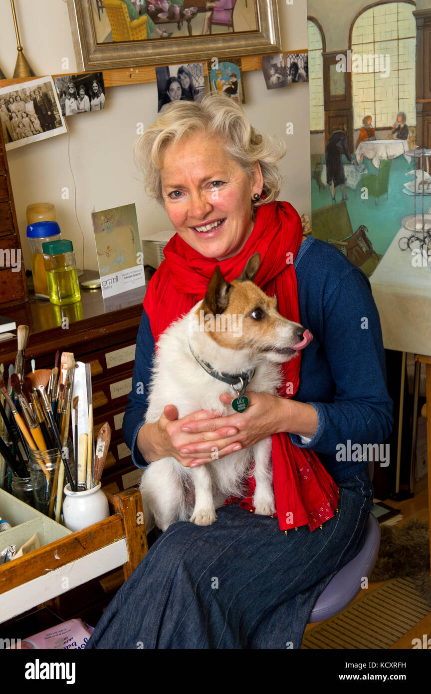 Painter Marcelle Milo-Gray and 'Lily' in her studio in Denbury, Devon ...