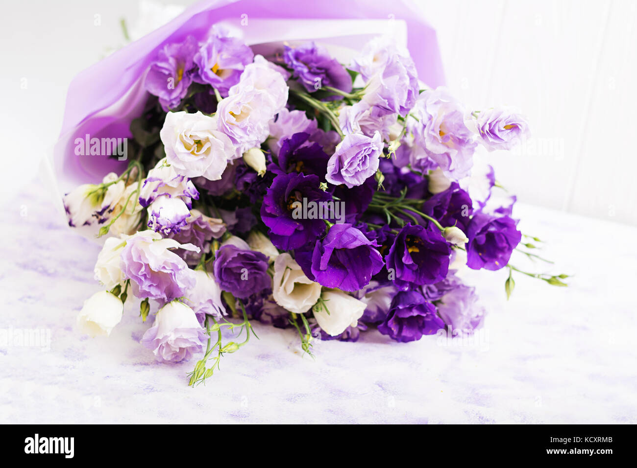 Beautiful flowers bouquet mix of white, purple and violet eustoma Stock ...