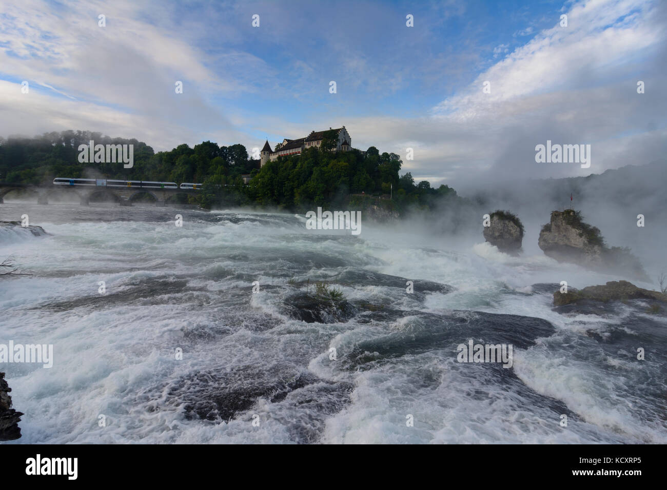 Rheinfall (Rhine Falls) waterfall, castle Schloss Laufen, Neuhausen am ...