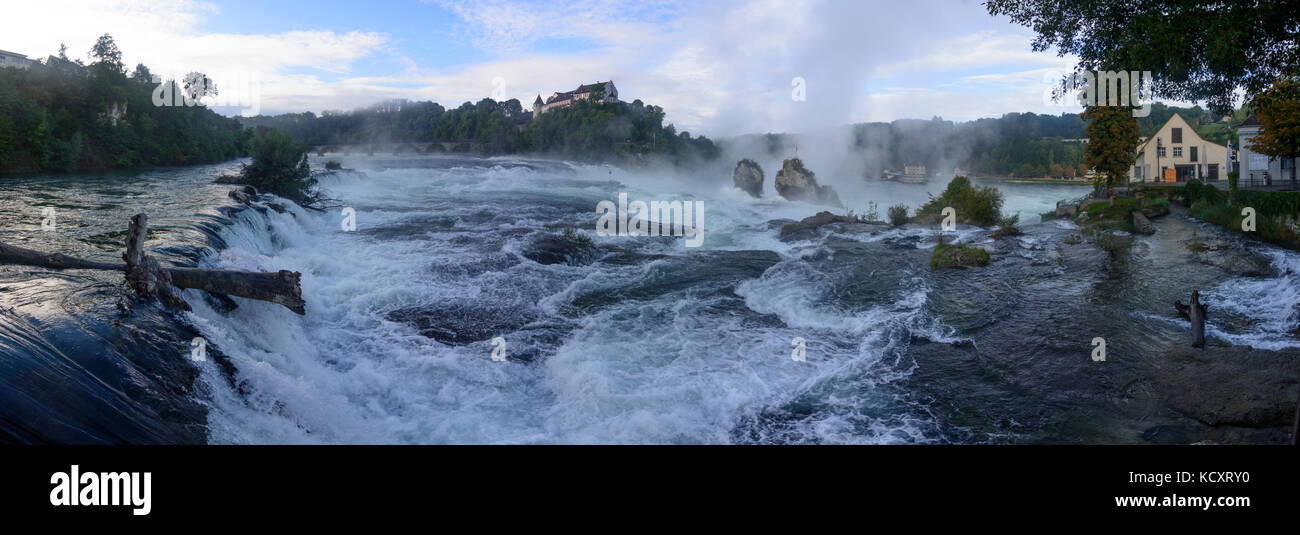 Rheinfall (Rhine Falls) waterfall, castle Schloss Laufen, Neuhausen am ...