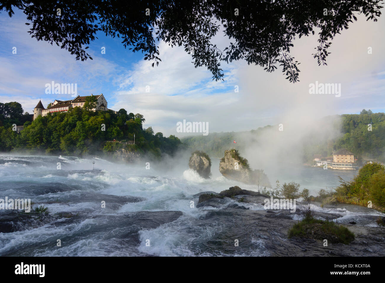 Rheinfall (Rhine Falls) waterfall, castle Schloss Laufen, Neuhausen am ...