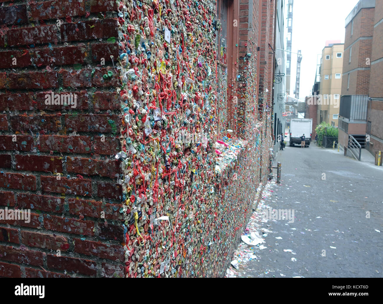 The 'gum wall', photographed in Seattle, US, 31 August 2017. The gum ...