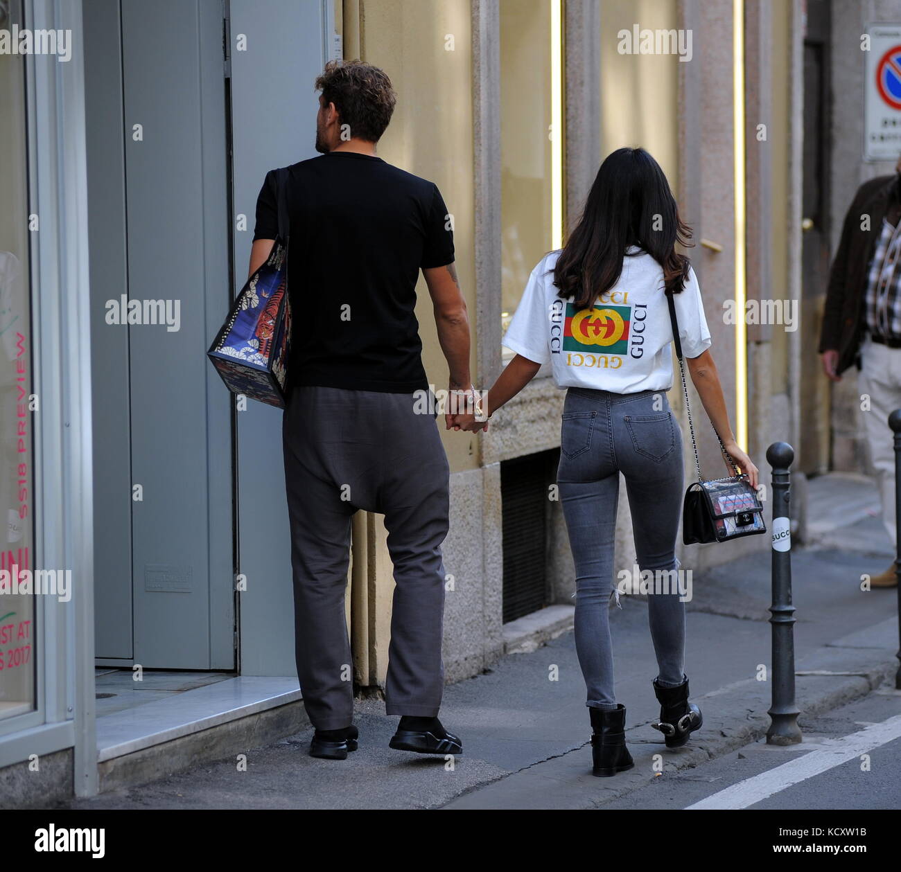 Milan, Alessio Cerci and wife Federica shopping in the center Alessio ...