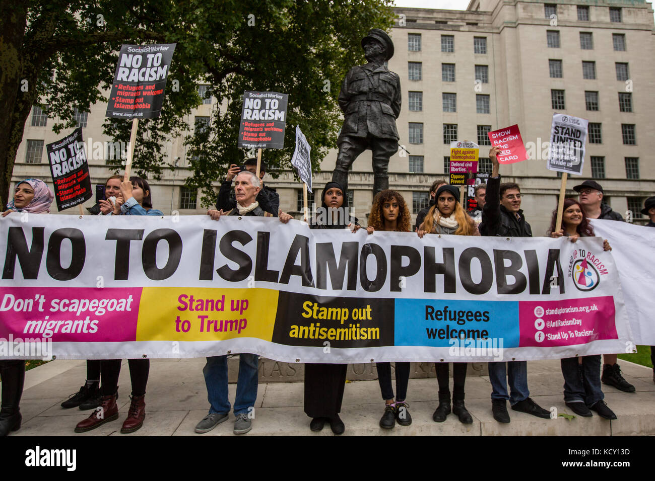 London,UK. 7 October 2017. "No to Islamophobia" counter protesters on ...