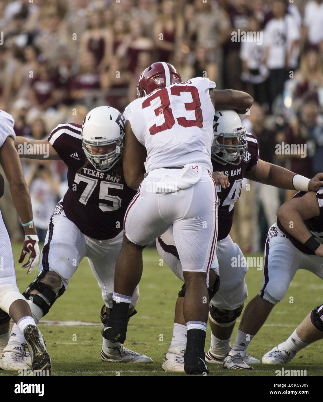 College Station, Texas, USA. 7th Oct, 2017. Texas A&M defensive LT #75 ...
