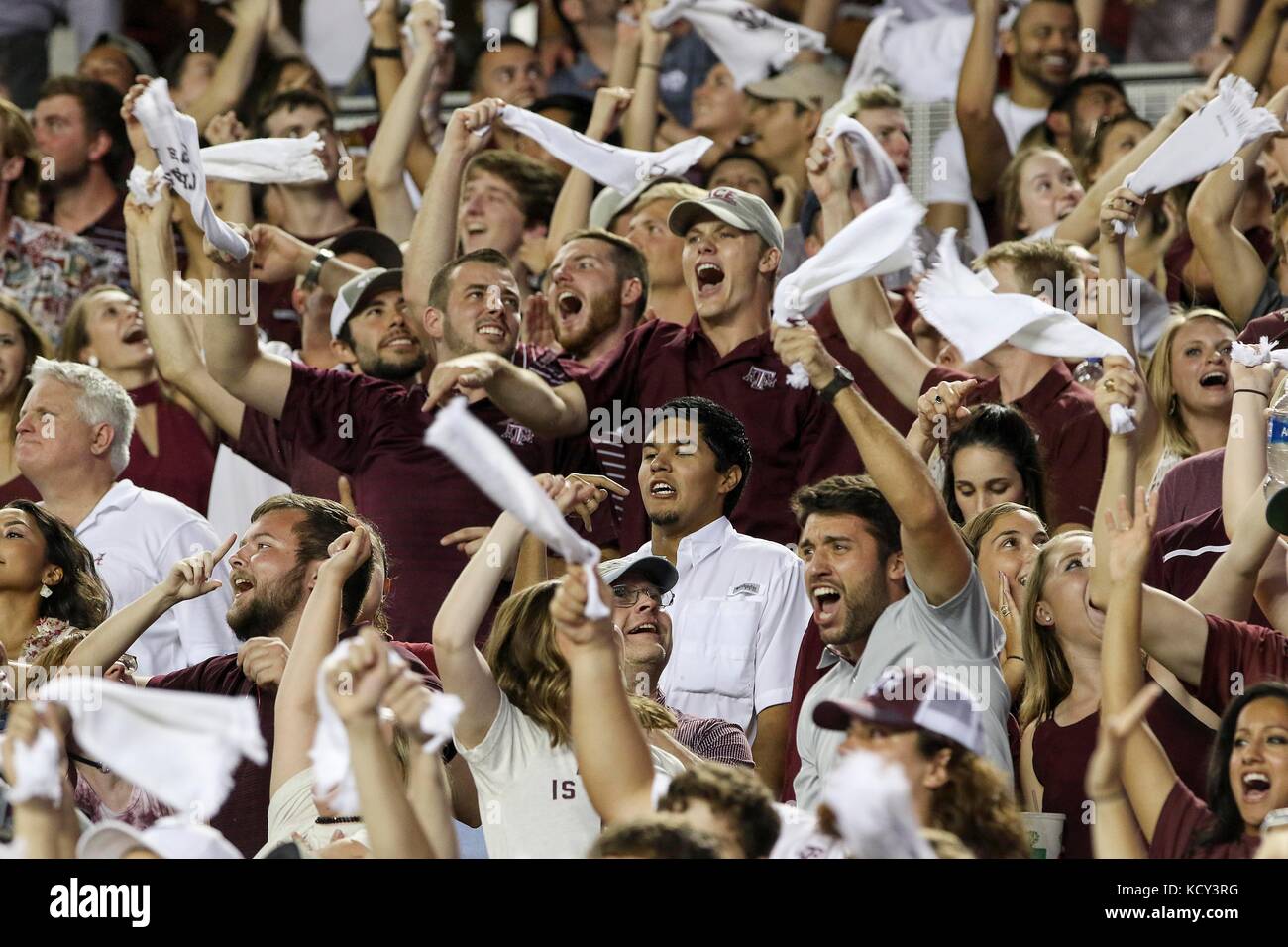 October 6, 2017: Texas A&M Aggies fans celebrate after an Aggie punt ...