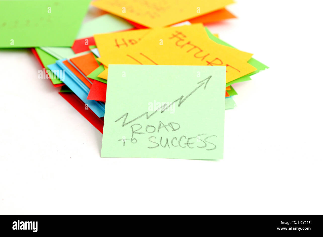 picture of a Note papers on white background,road to success Stock ...