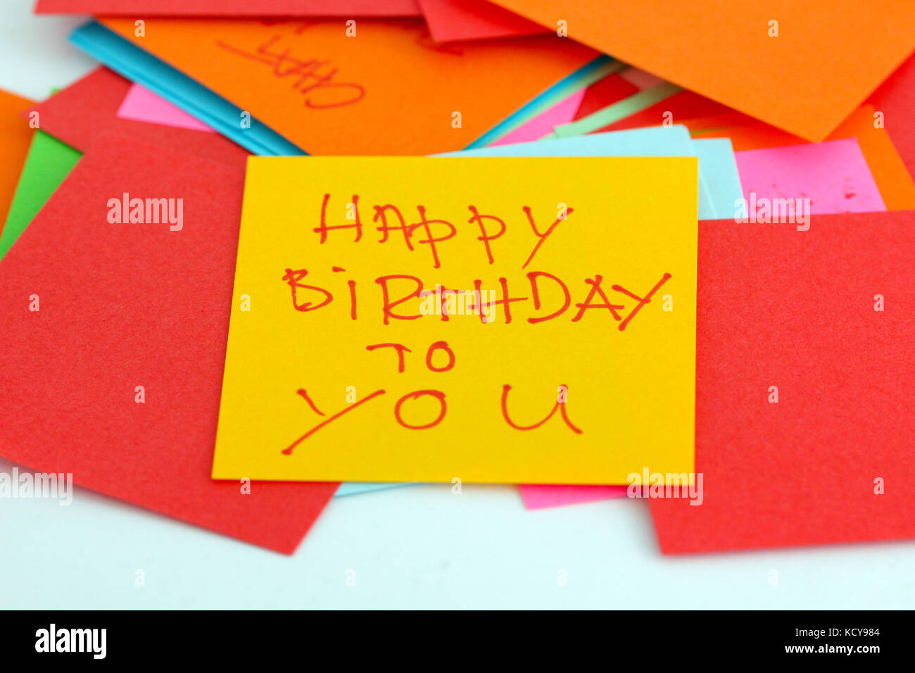 picture of a Note papers on white background,happy birthday text Stock ...