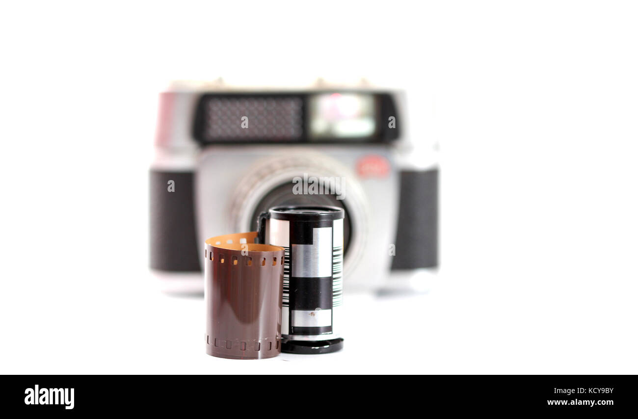 ,pictureof a vintage camera film roll on white background Stock Photo ...