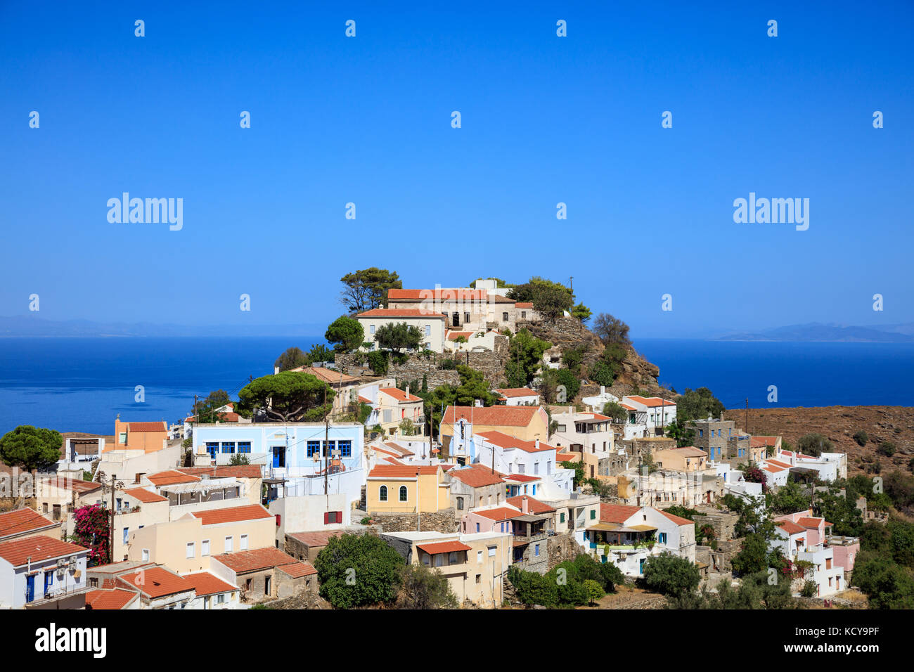 Panoramic view of Ioulida village on Kea island in Greece Stock Photo ...