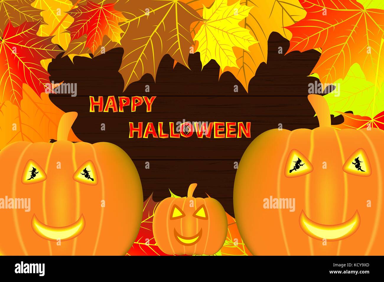 Happy halloween, Autumn leaves and Halloween pumpkins Stock Vector ...
