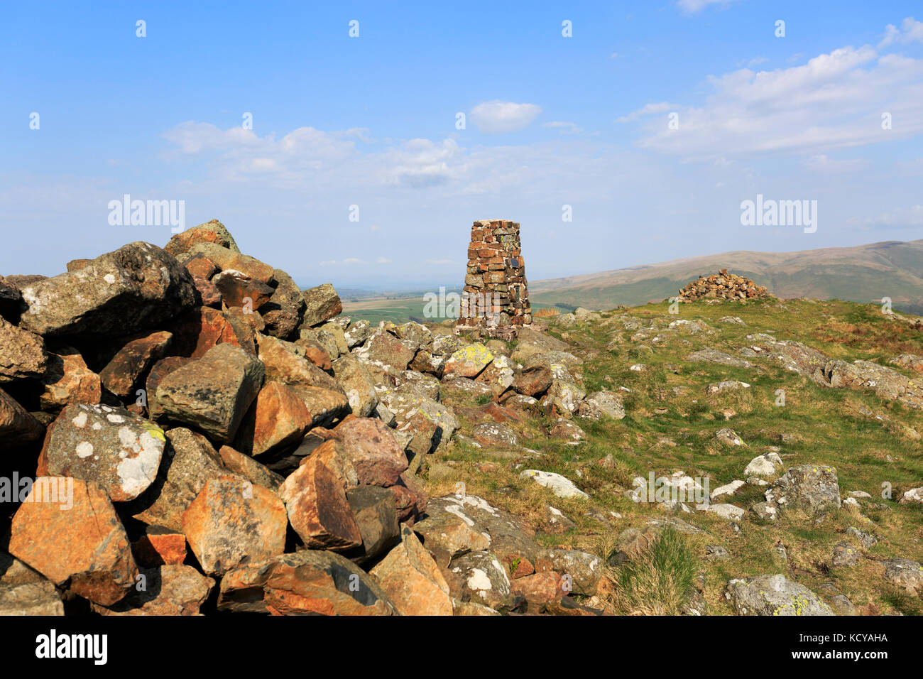 The Ordinance Survey Trig point at the summit on Binsey Fell summit ...