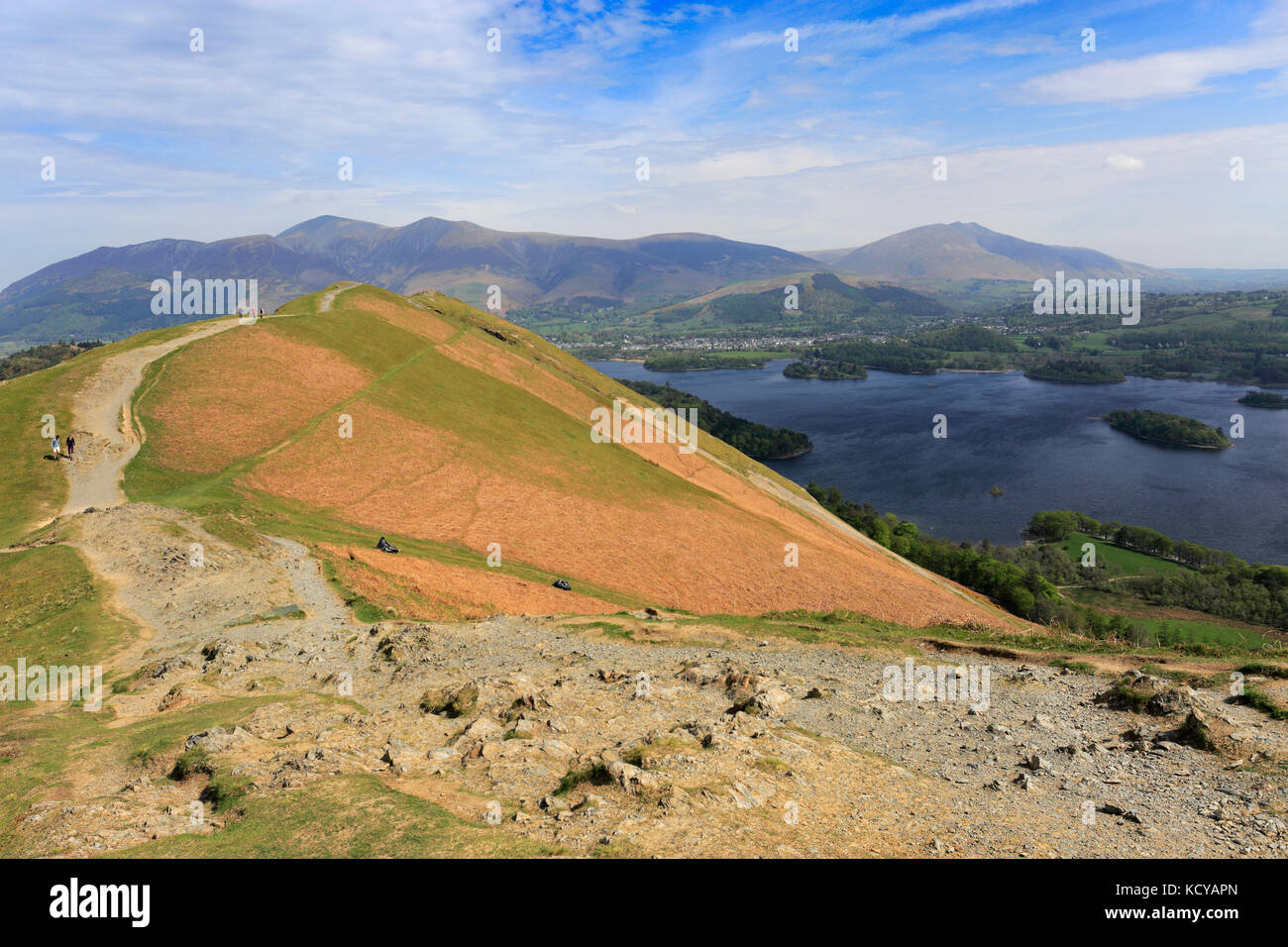 Walkers on Catbells fell, Lake and Derwentwater, Lake District National ...