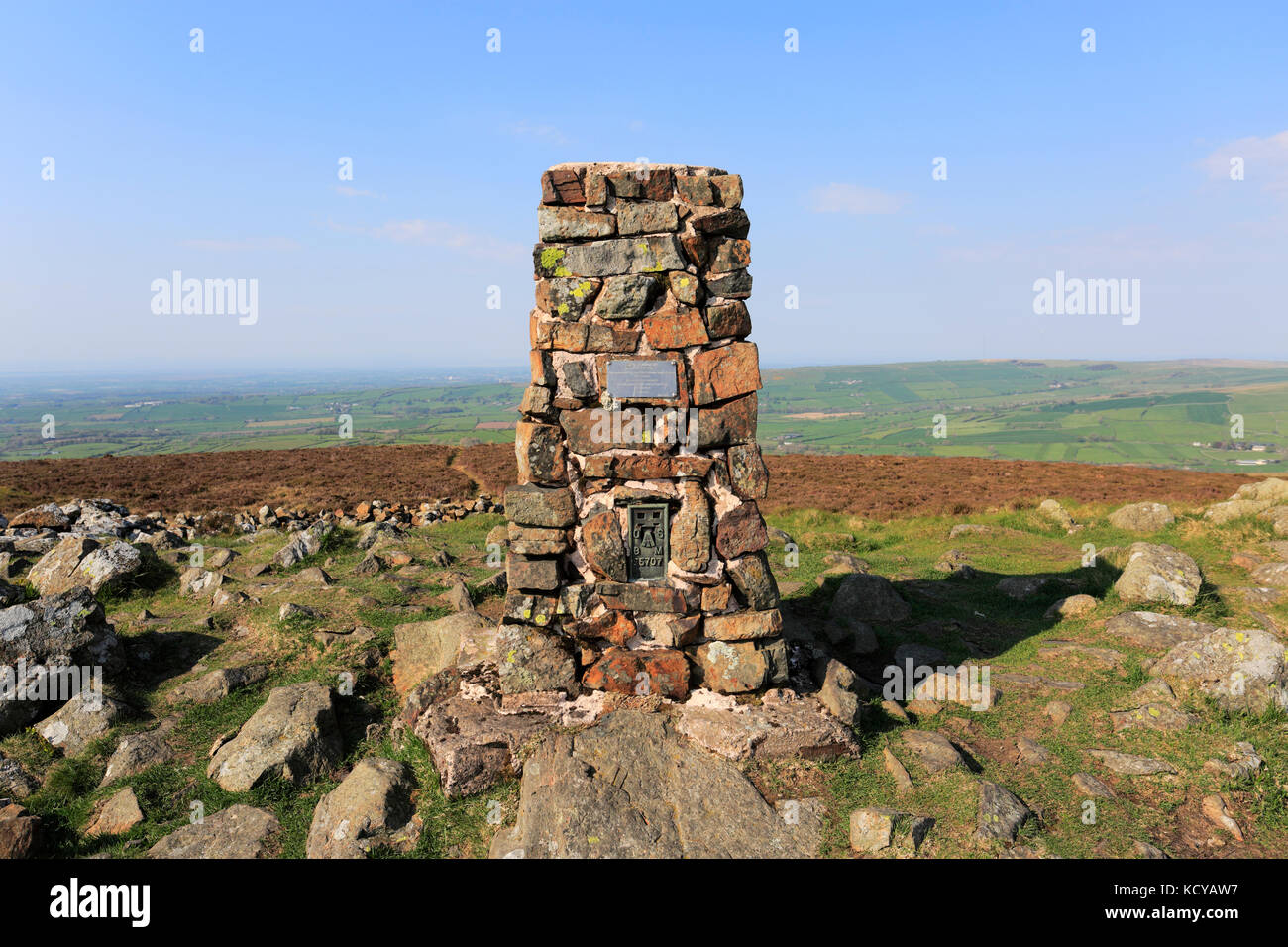 The Ordinance Survey Trig point at the summit on Binsey Fell summit ...