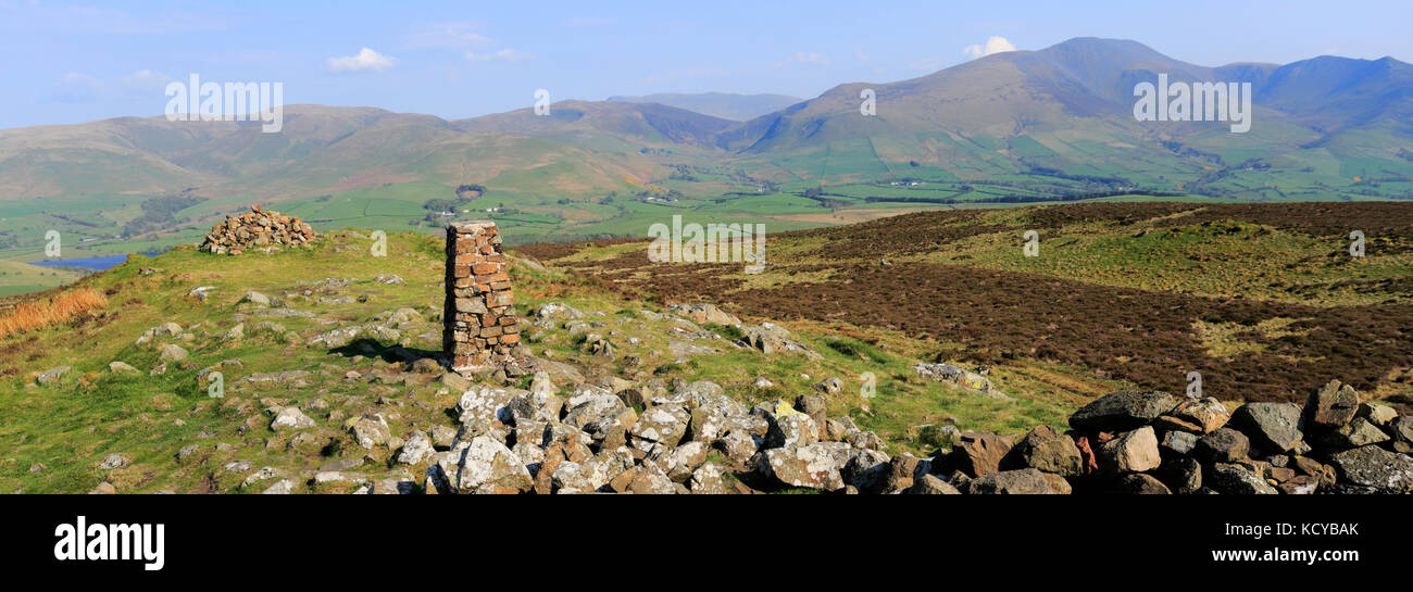 The Ordinance Survey Trig point at the summit on Binsey Fell summit ...