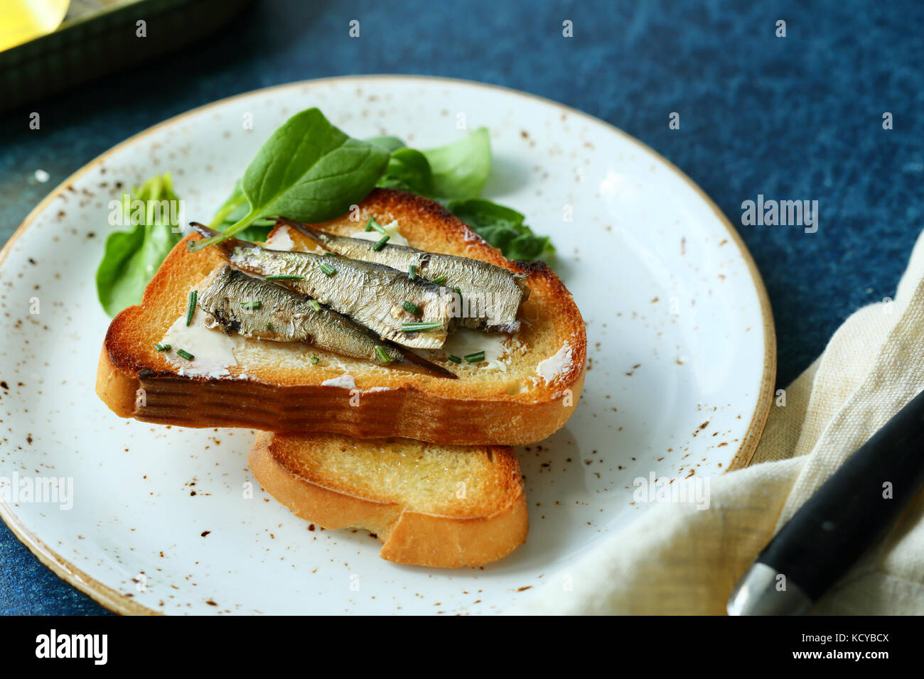 Sandwich with smoked sprats, food closeup Stock Photo - Alamy