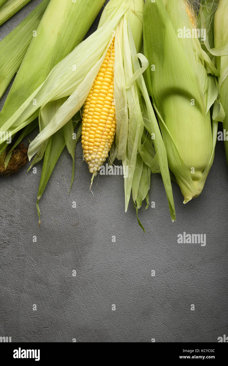 Corn cobs on concrete background, food above Stock Photo - Alamy