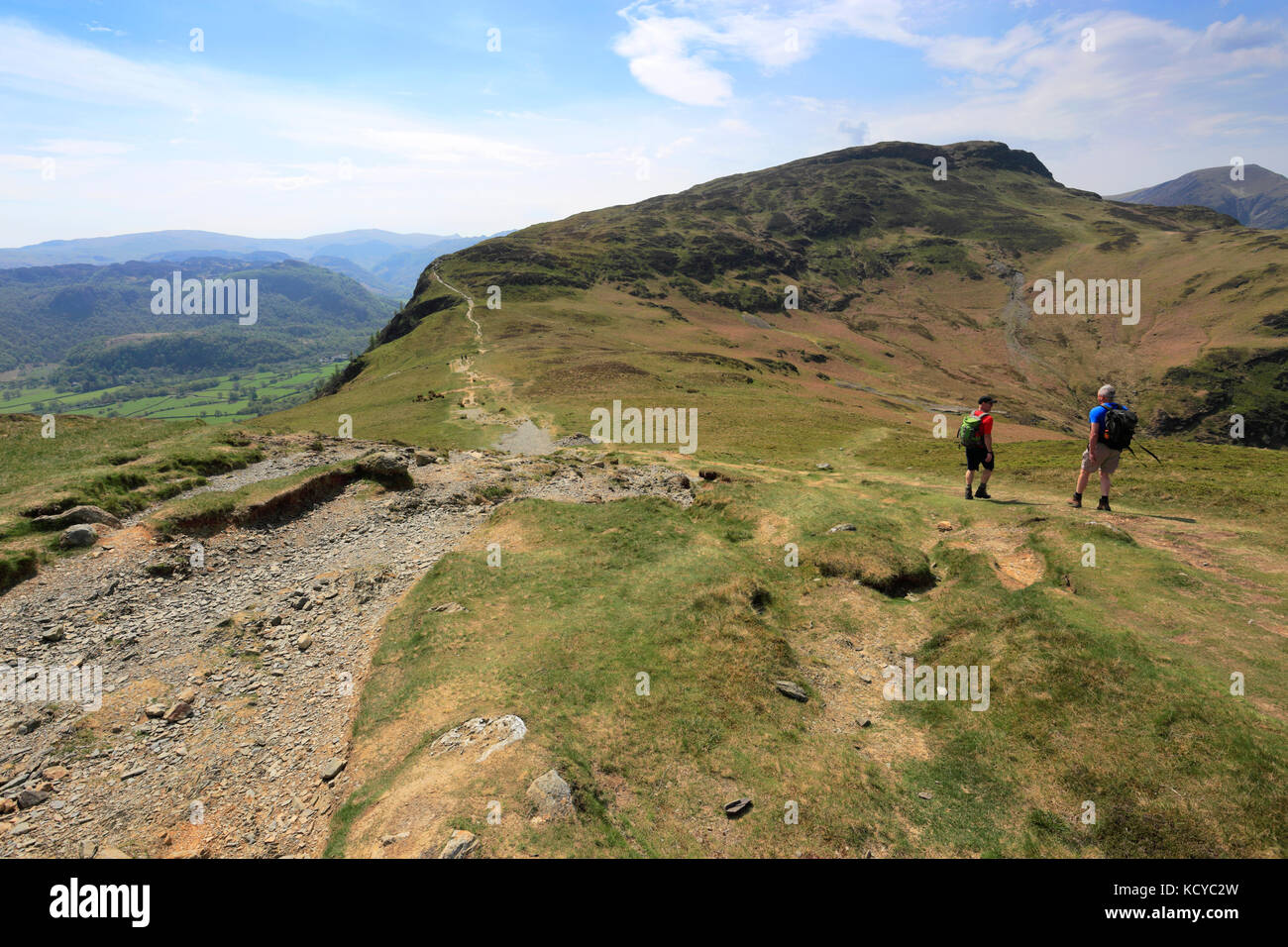 Walkers on Catbells fell, Lake and Derwentwater, Lake District National ...