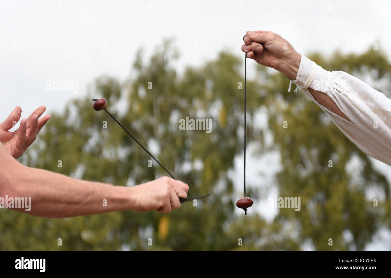Competitors take part in the world conker championships hi-res stock ...