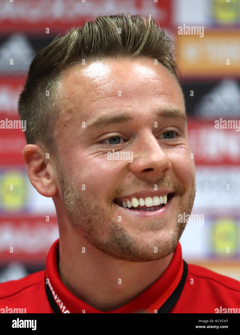 Wales' Chris Gunter during a press conference at the Cardiff City ...