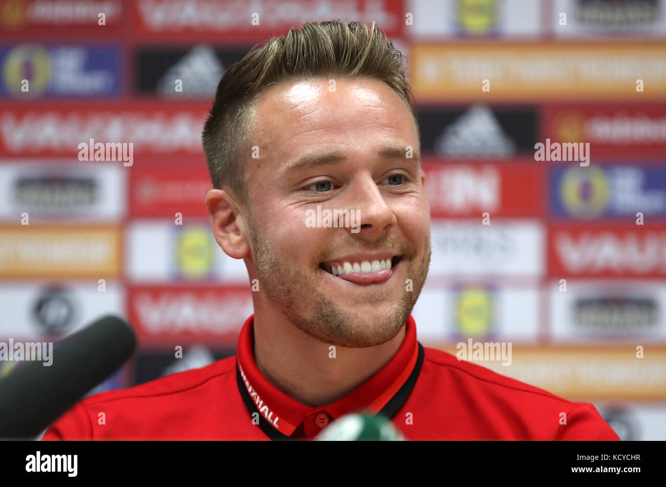 Wales' Chris Gunter during a press conference at the Cardiff City ...