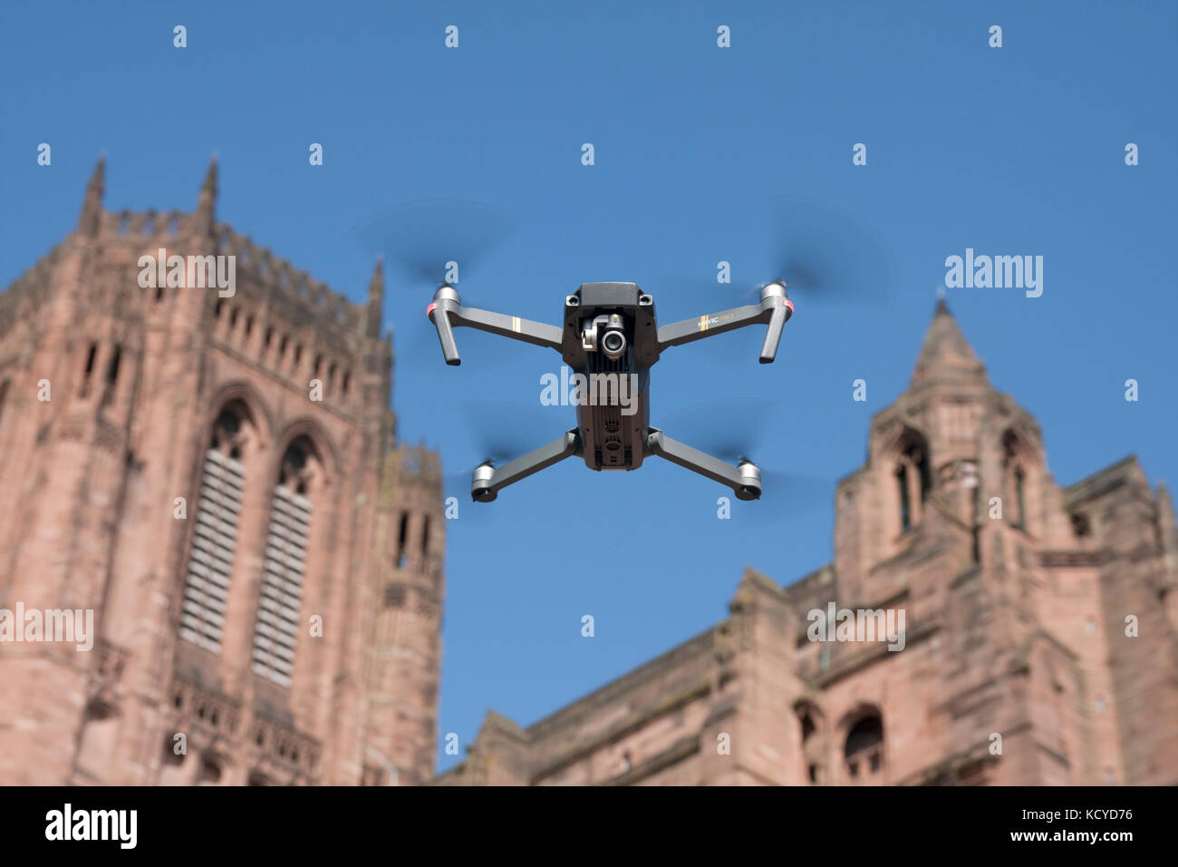 Drone camera flying over Liverpool cathedral, Merseyside Stock Photo ...