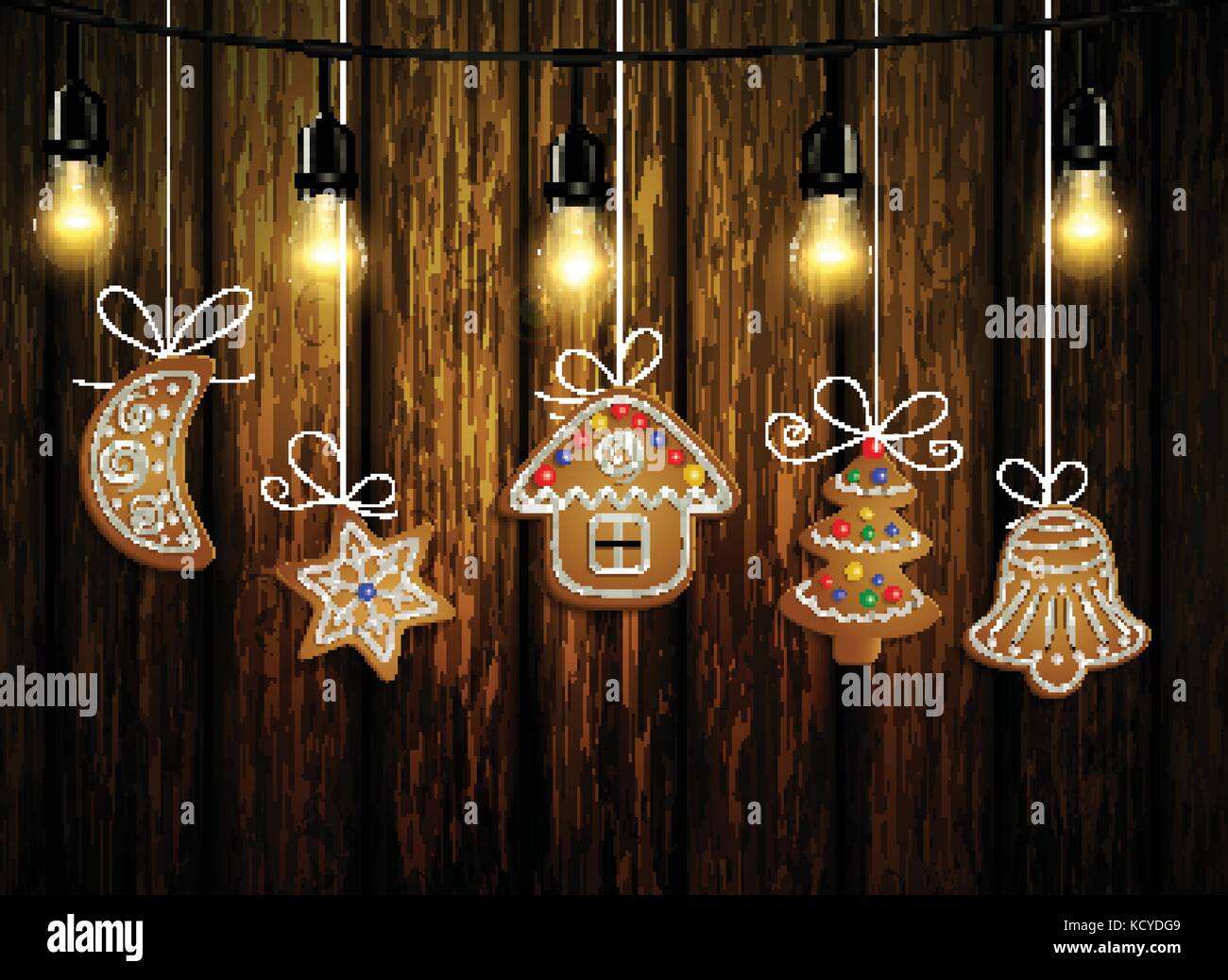 Gingerbread man tree bell half moon and stars with decorations Cristmas ...