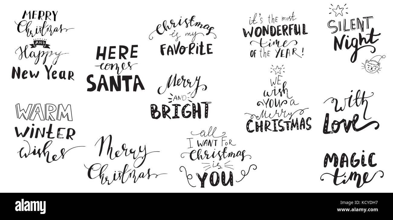 Set of Christmas lettering handwritten with bouncing letters vector ...
